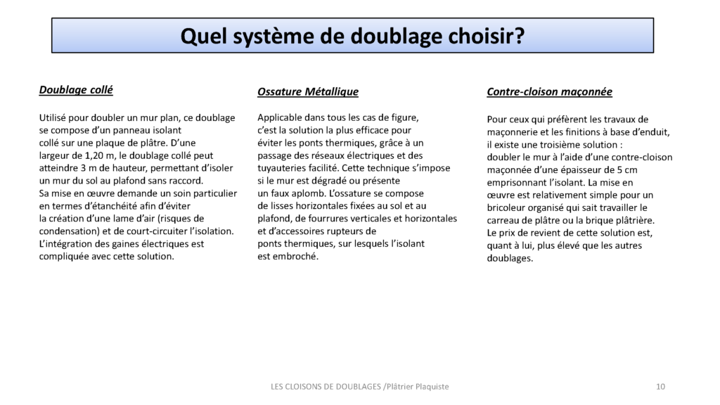 Les cloisons de doublage - SEGPACAP